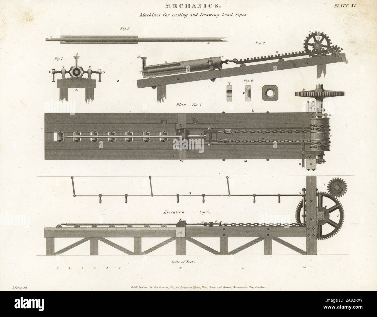 Machines for casting and drawing lead pipes. Copperplate engraving by ...