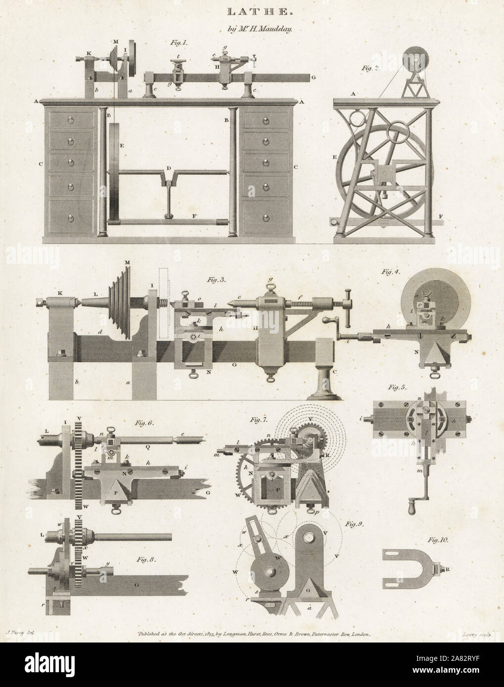 Henry Maudslay's revolutionary screw-cutting lathe, 1800. Copperplate ...