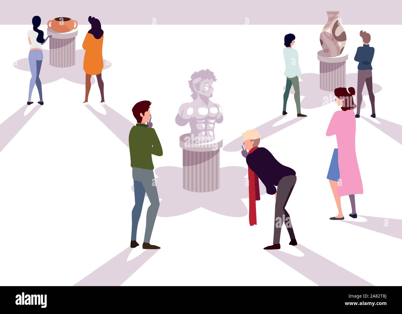 group of people in contemporary art gallery, exhibition visitors ...