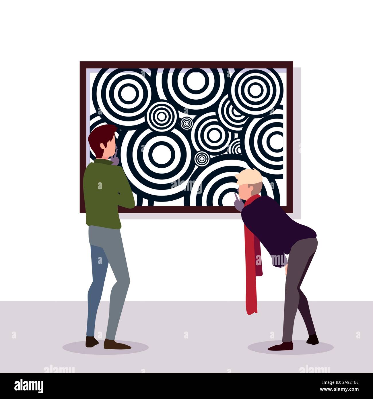 men in contemporary art gallery, exhibition visitors viewing modern ...