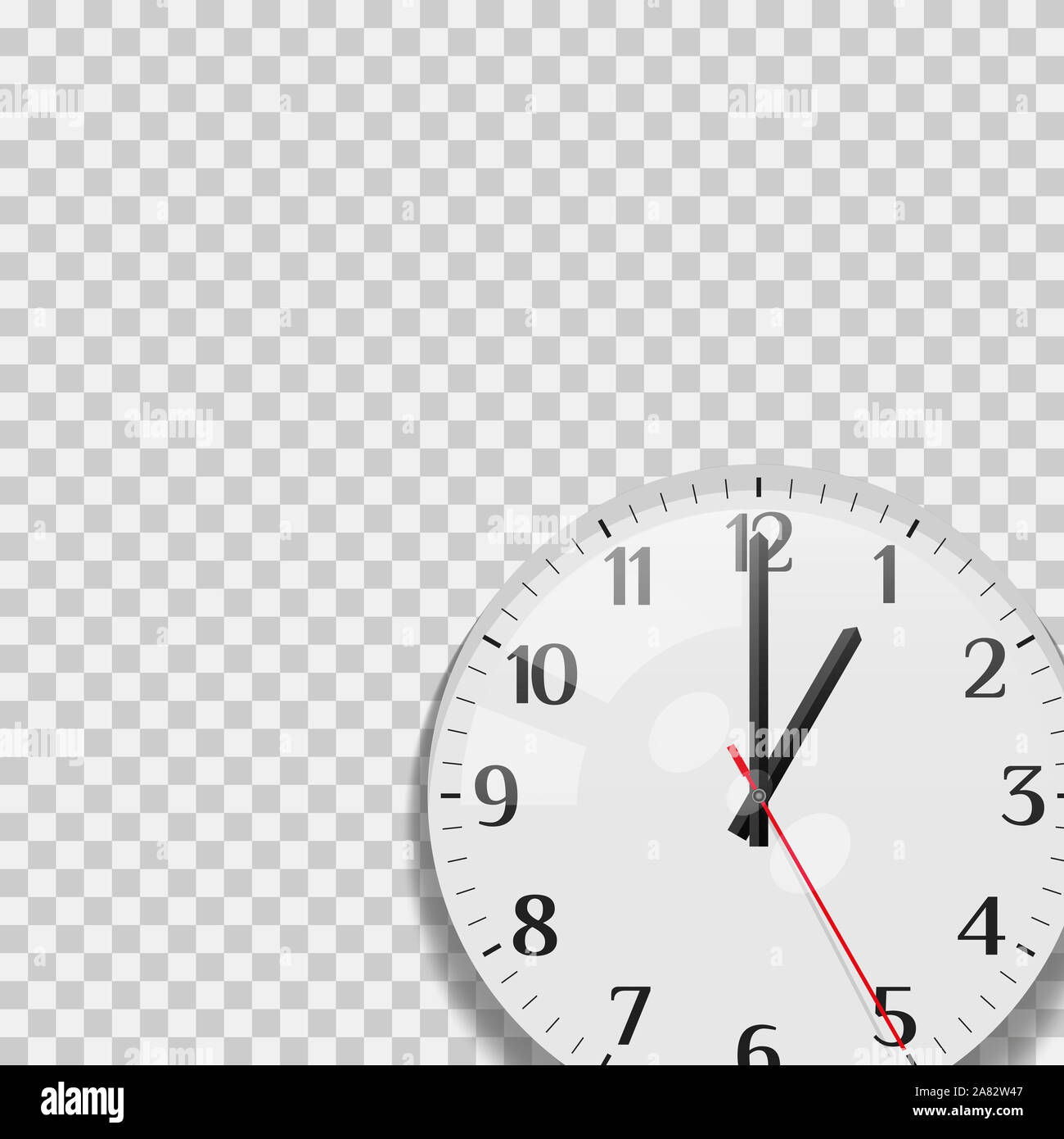 Classic analog office clockface with shadow on a plaid background ...