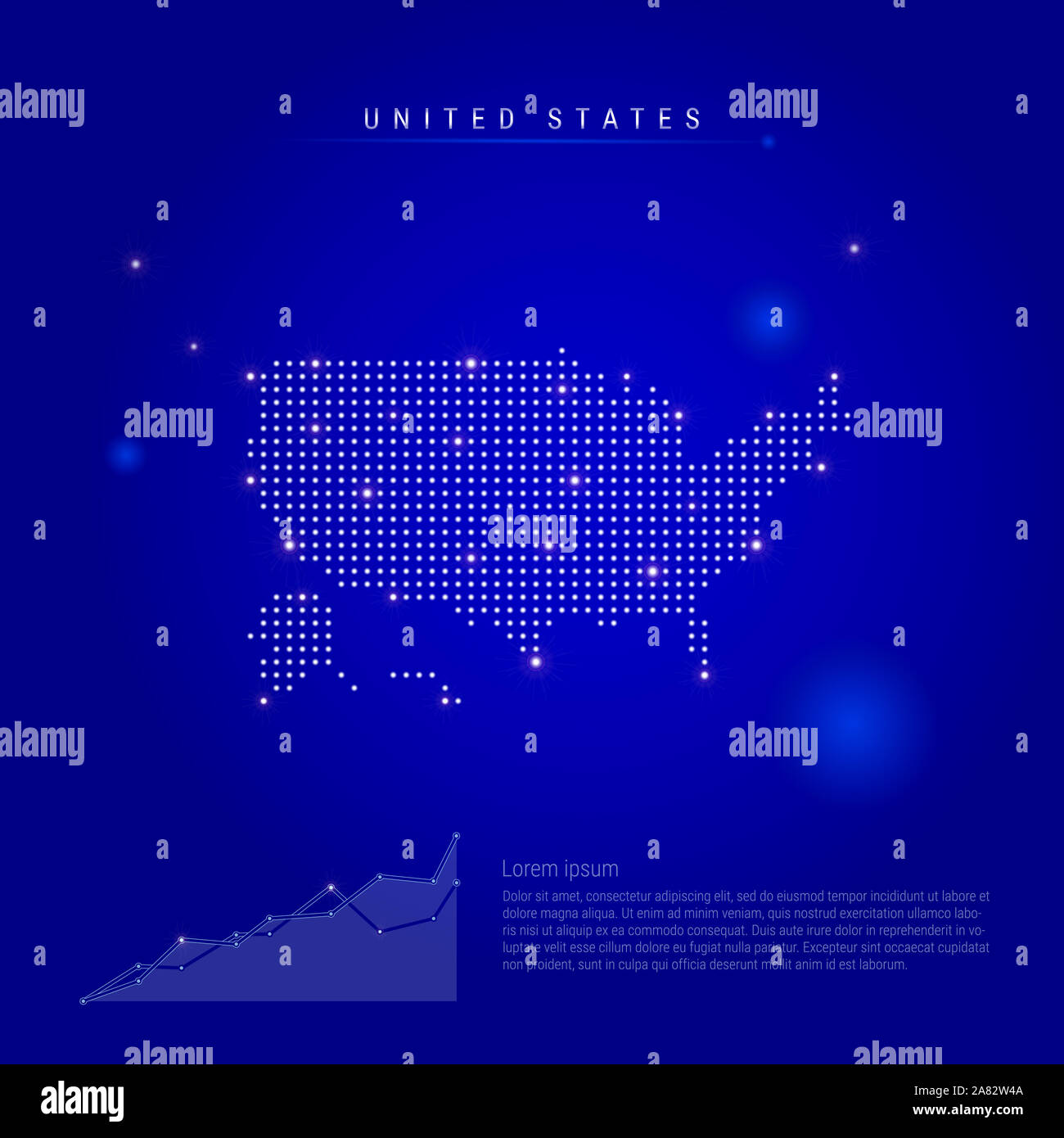 United States illuminated map with glowing dots. Dark blue space ...