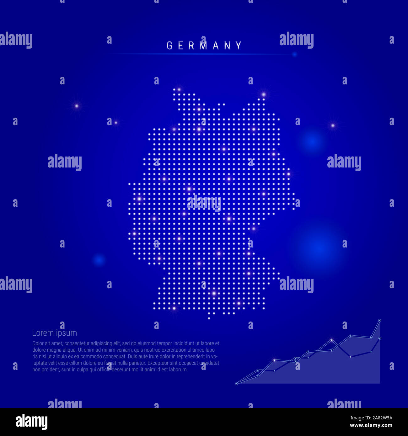 Germany illuminated map with glowing dots. Dark blue space background ...