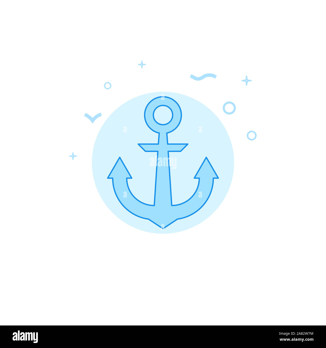 Ship anchor icon. Flat illustration. Filled line style. Blue monochrome ...