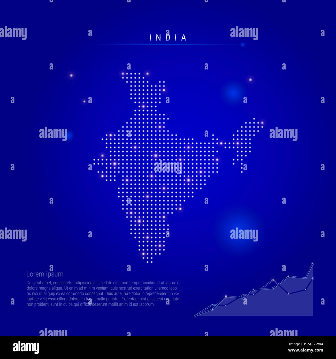 India illuminated map with glowing dots. Dark blue space background ...