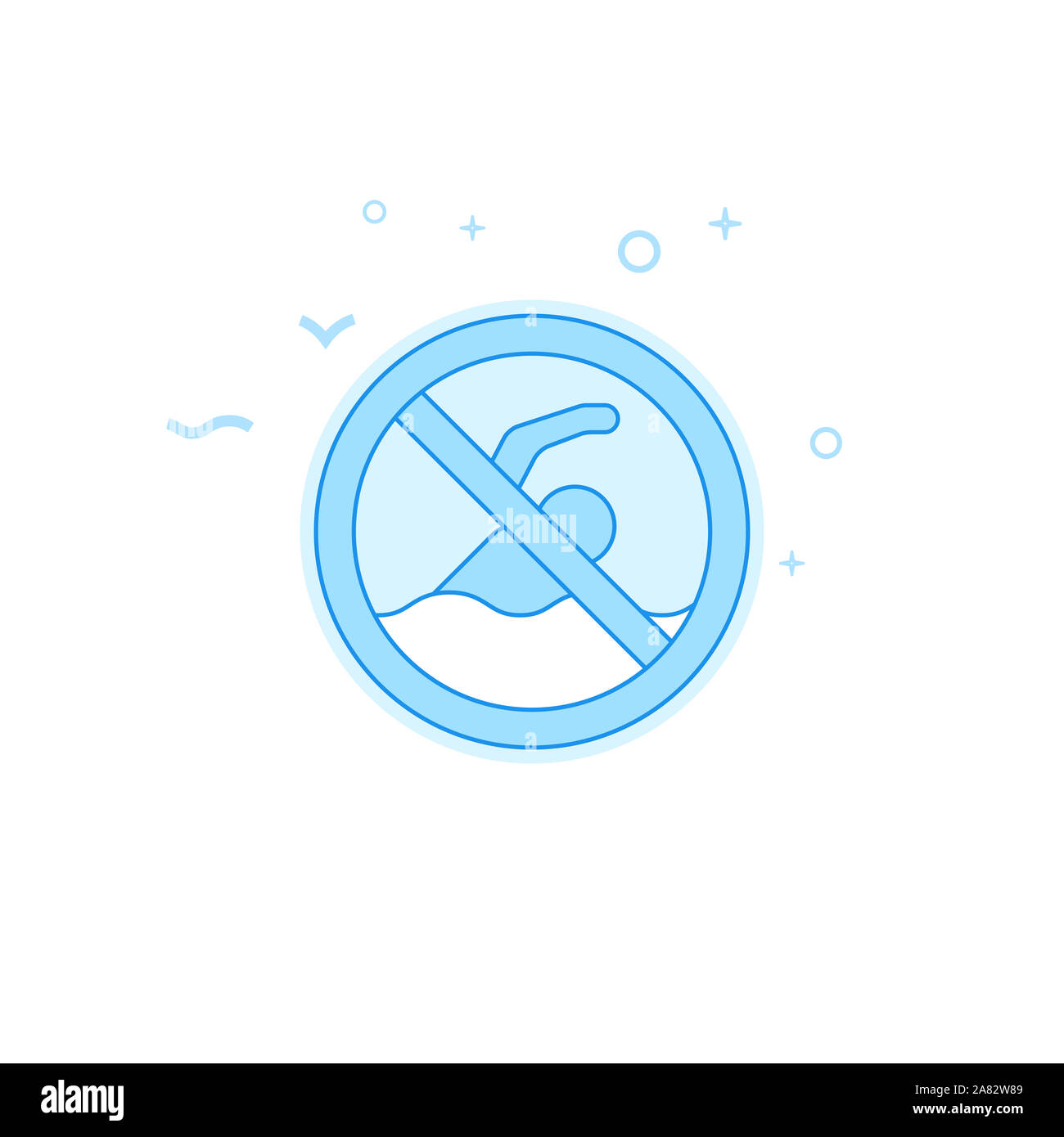 Swimming prohibited icon. Flat illustration. Filled line style. Blue ...