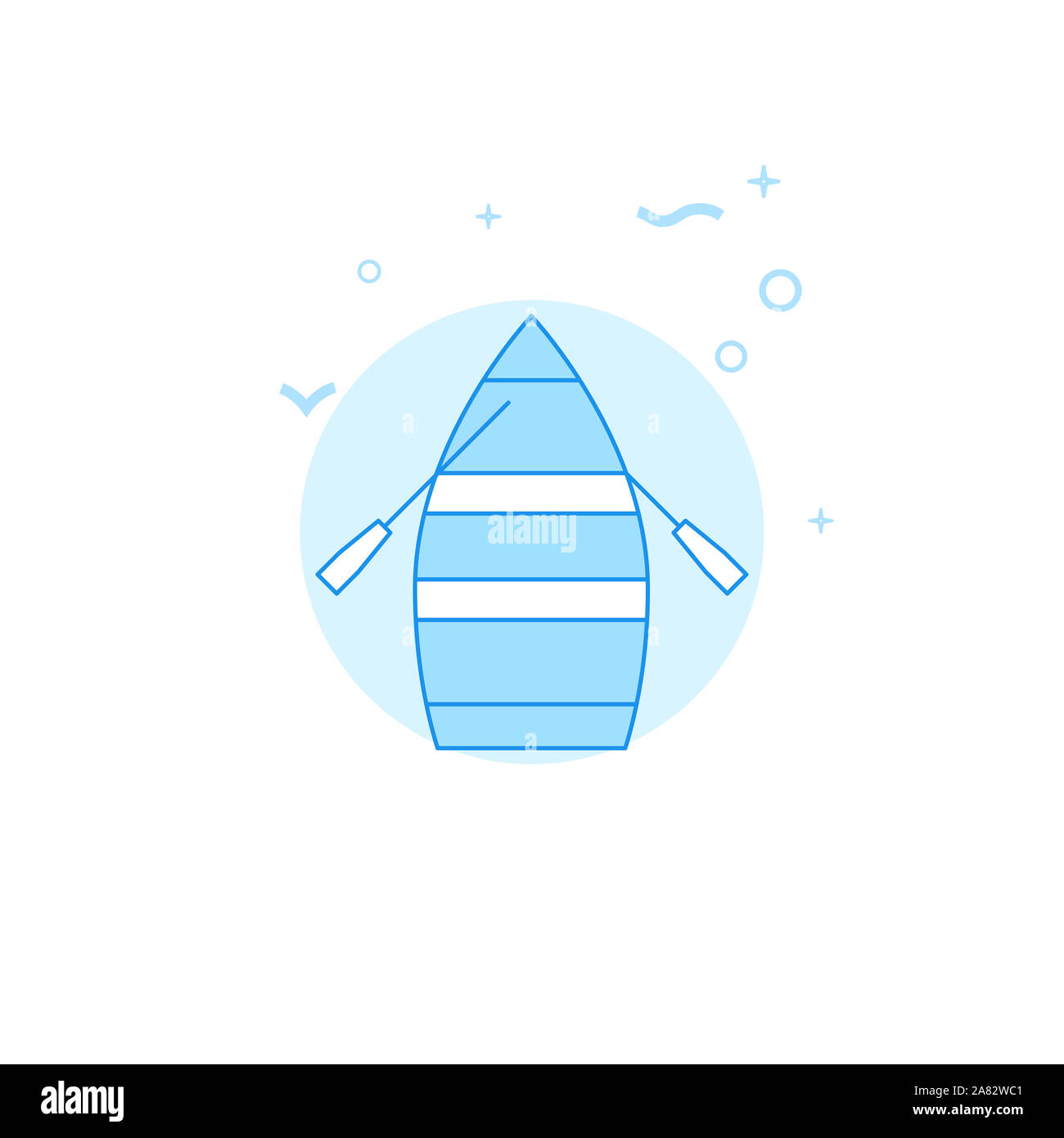 Wooden rowing boat icon. Flat illustration. Filled line style. Blue ...