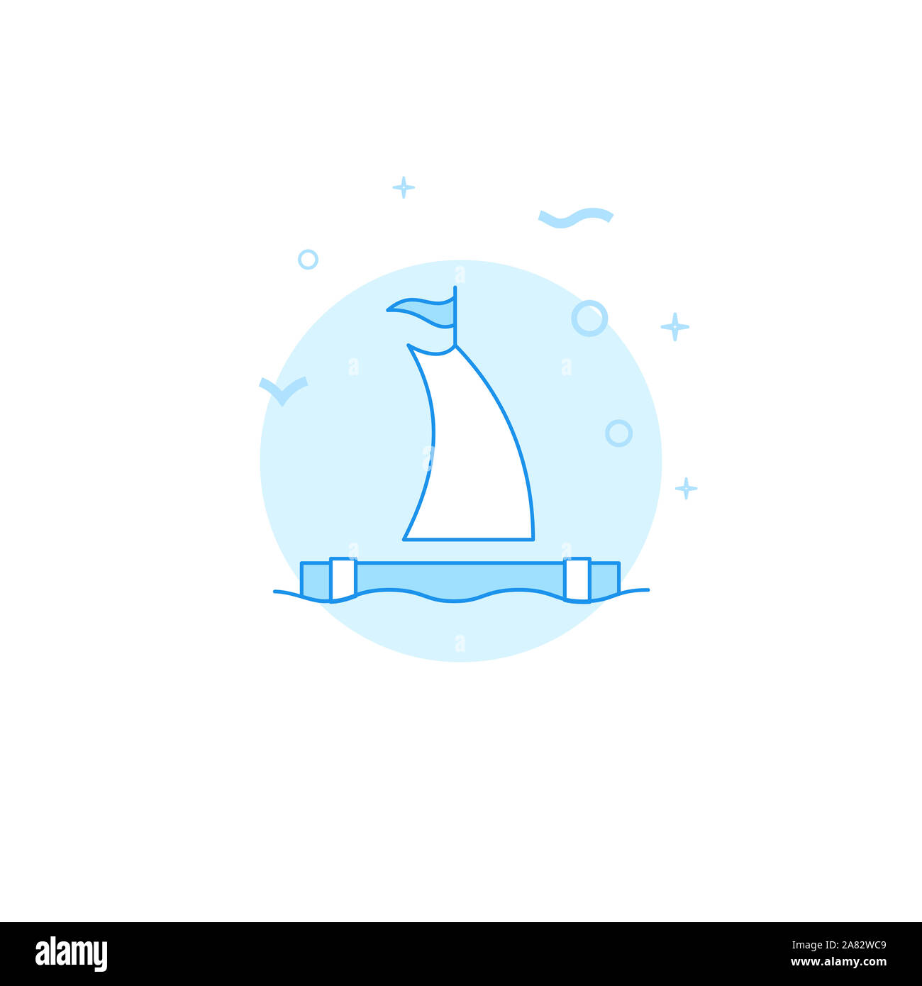 Sailing raft icon. Flat illustration. Filled line style. Blue ...