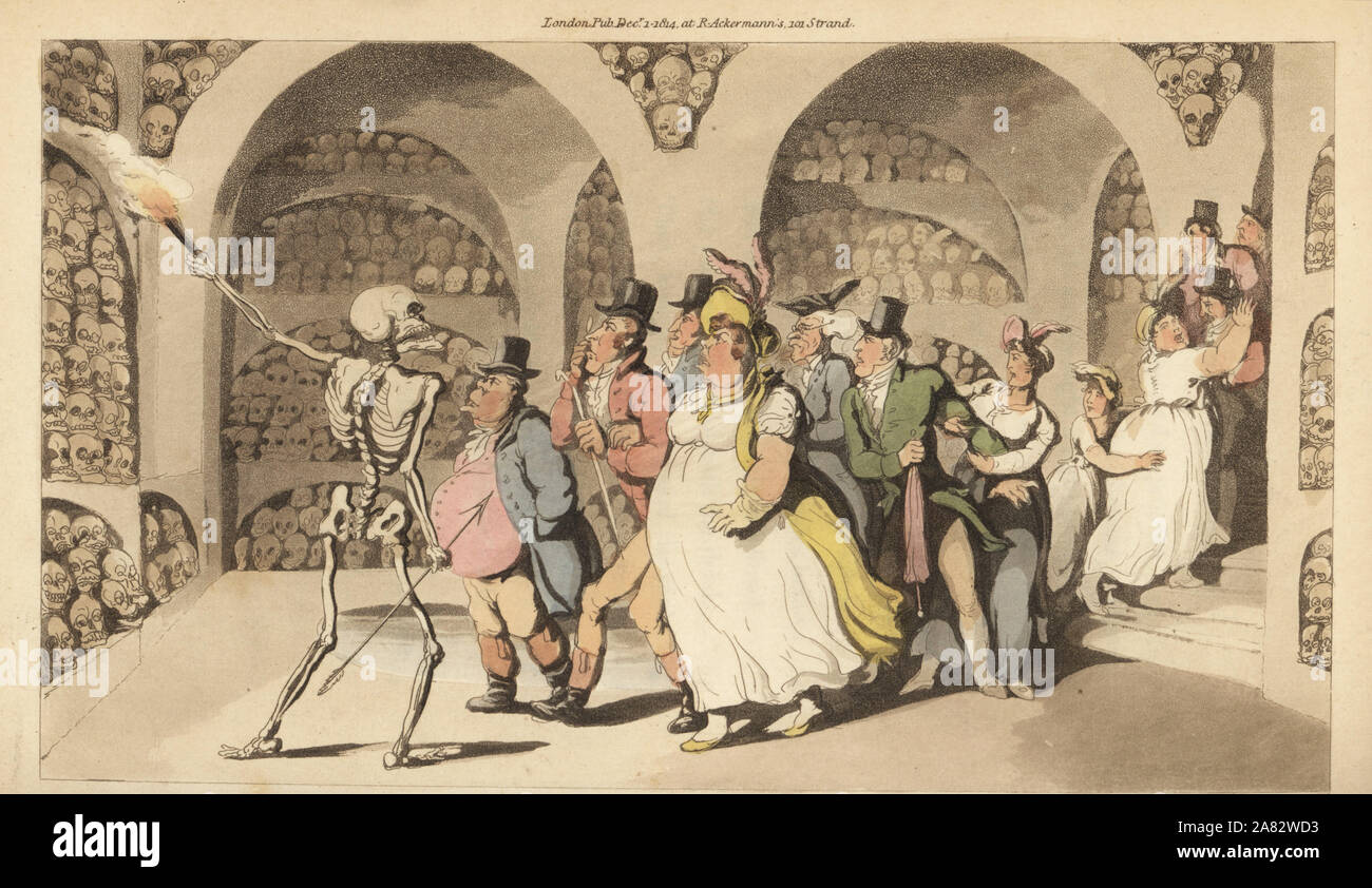 The skeleton of Death guides a group of tourists through the Catacombs ...