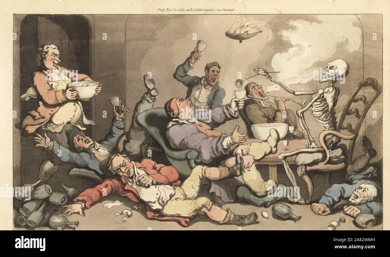 The skeleton of Death ladles punch into a glass of a Toastmaster with ...