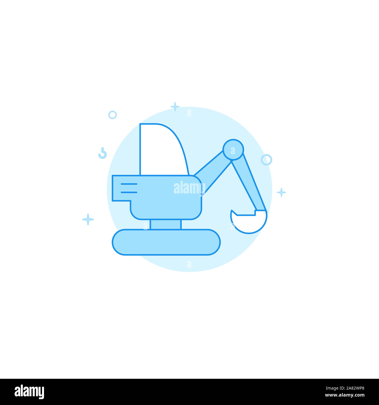 Excavator, digger icon. Flat illustration. Filled line style. Blue ...