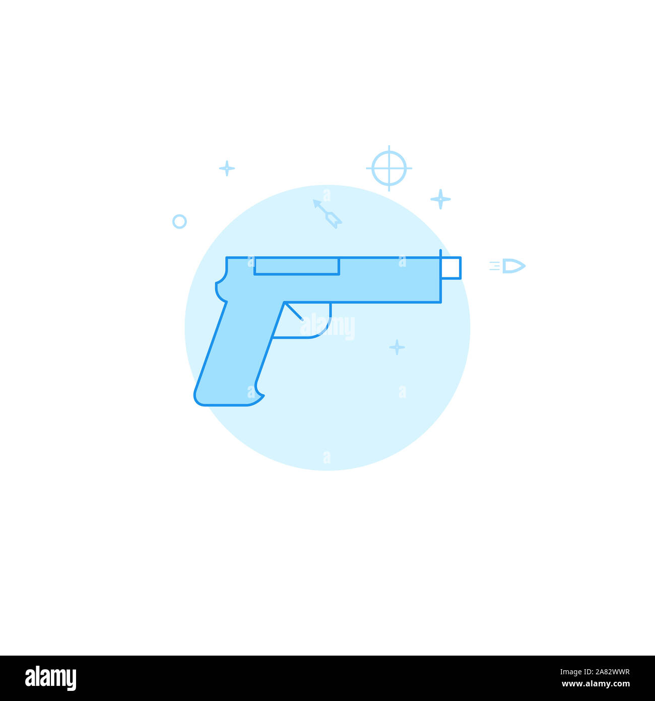 Gun, pistol, handgun icon. Flat illustration. Filled line style. Blue ...