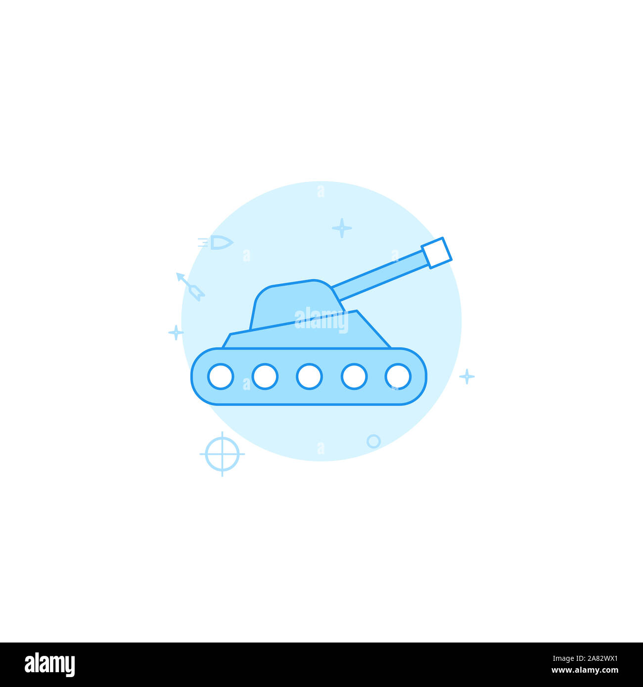 Tank, self-propelled gun icon. Flat illustration. Filled line style ...