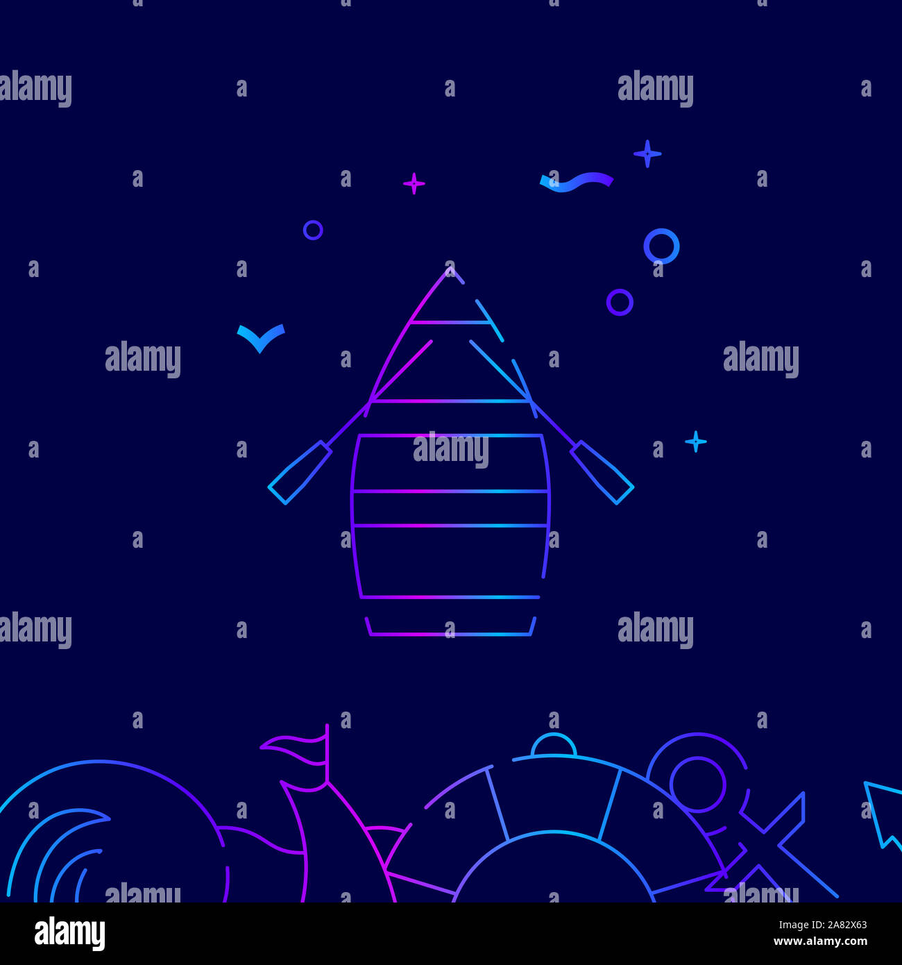 Wooden rowing boat gradient line icon, illustration, symbol or ...