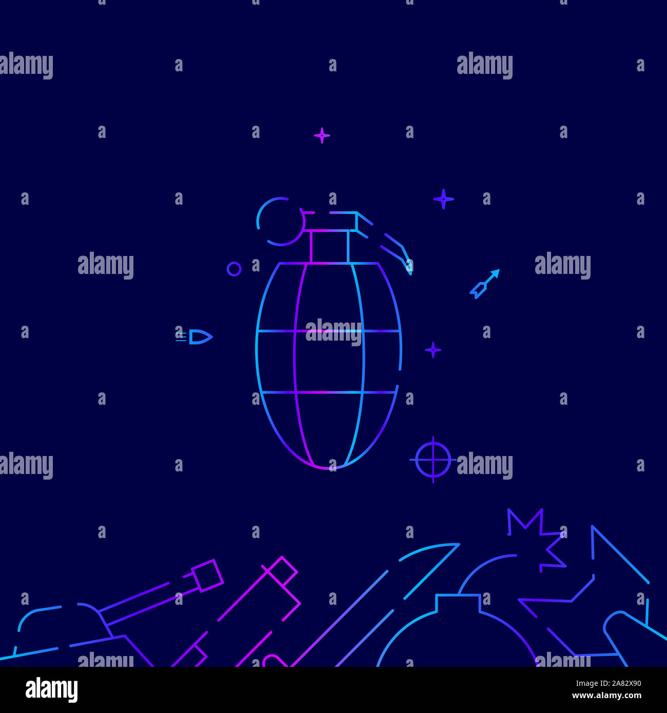 Pineapple bomb, grenade gradient line icon, illustration, symbol or ...