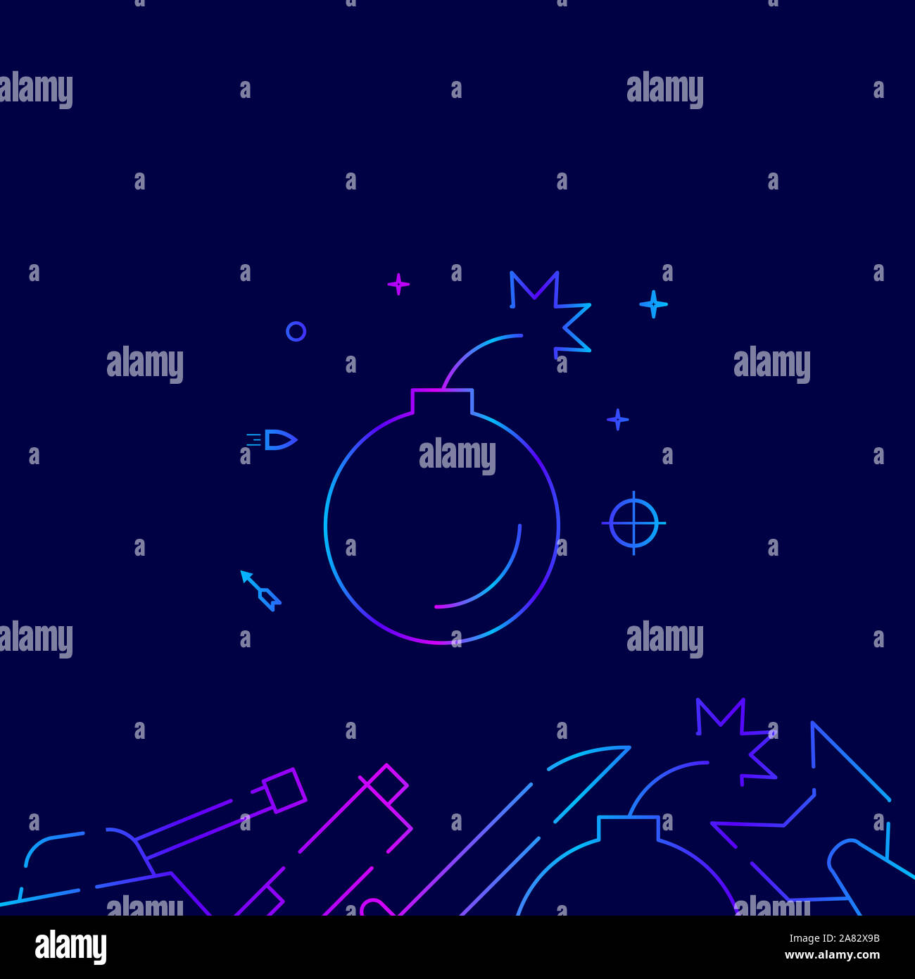 Hand bomb, grenade gradient line icon, illustration, symbol or ...