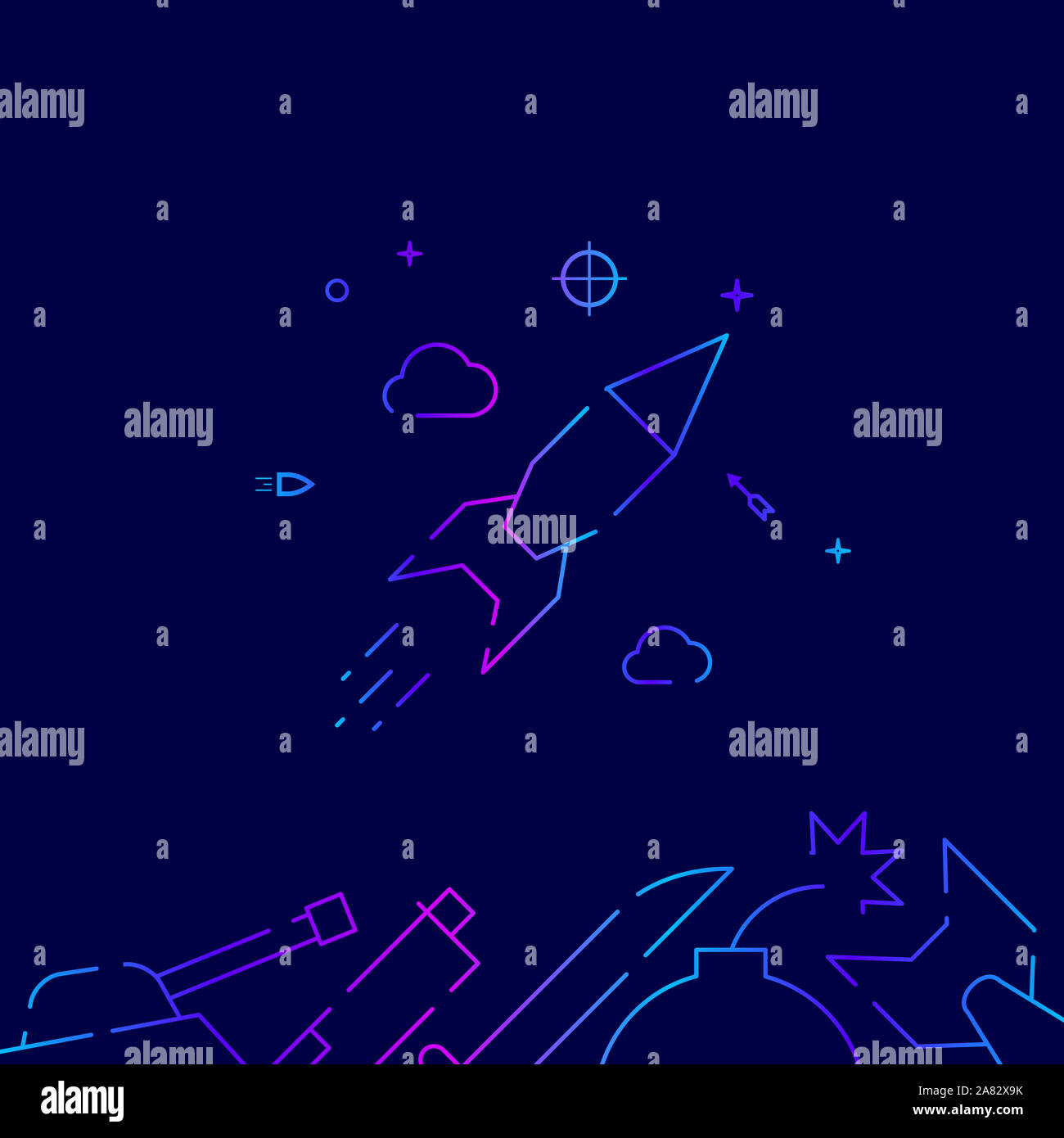 Ballistic missile, rocket flight gradient line icon, illustration ...