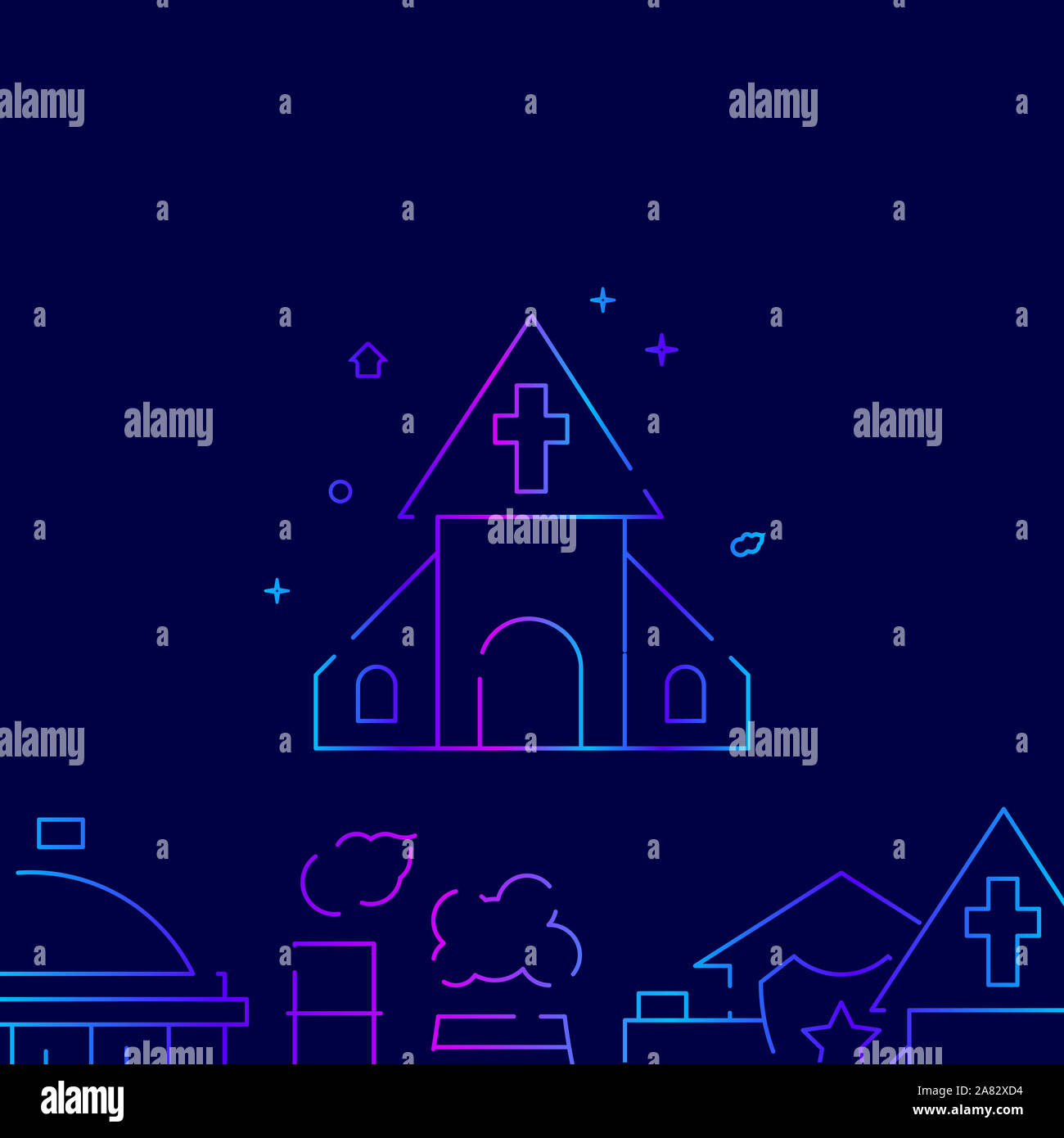 Village church gradient line icon, illustration, symbol or pictogram ...