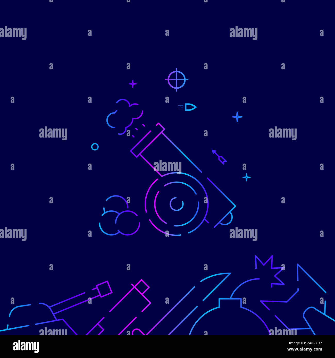 Vintage gun shot gradient line icon, illustration, symbol or pictogram ...