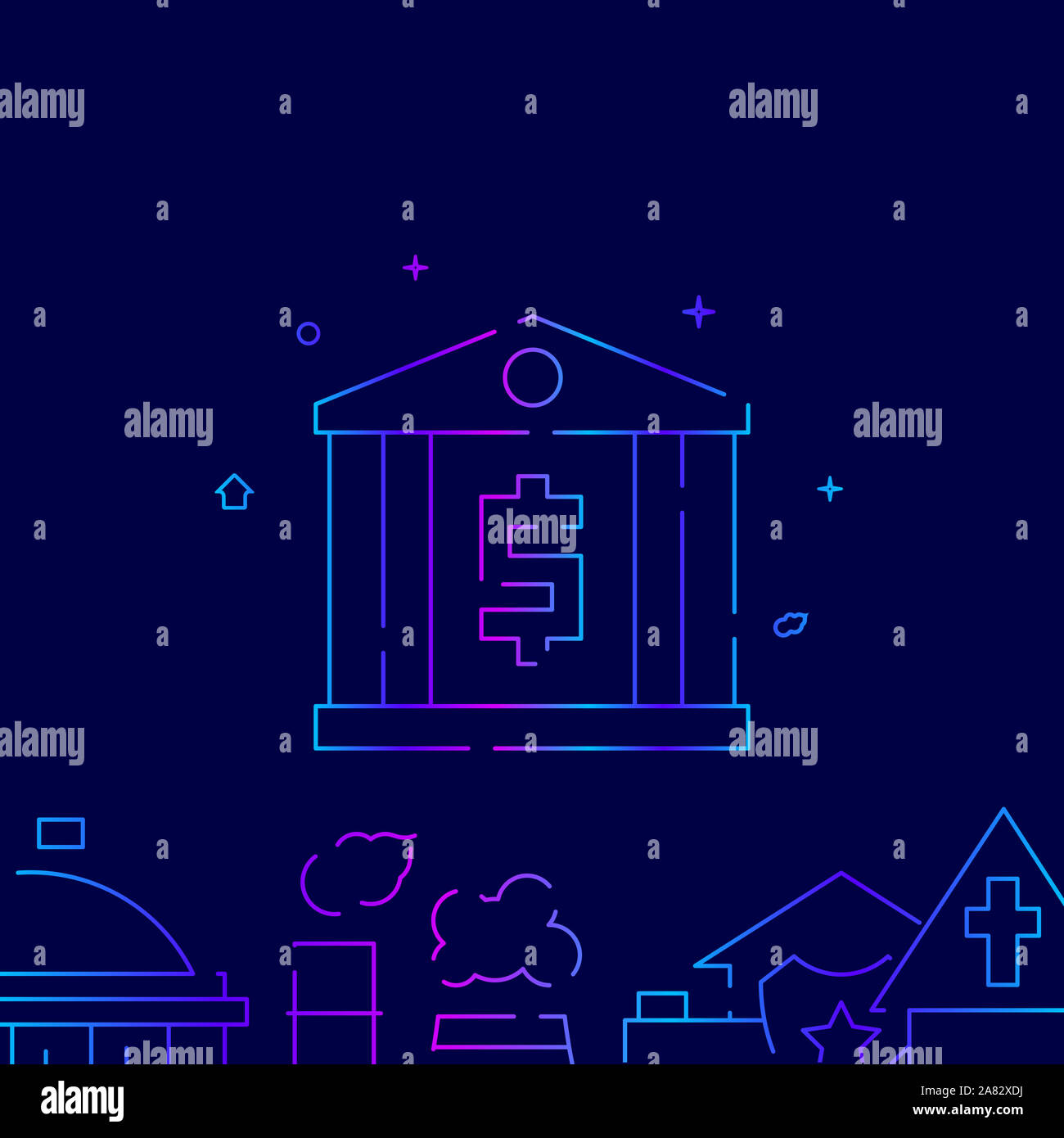 Bank gradient line icon, illustration, symbol or pictogram, sign. Dark ...