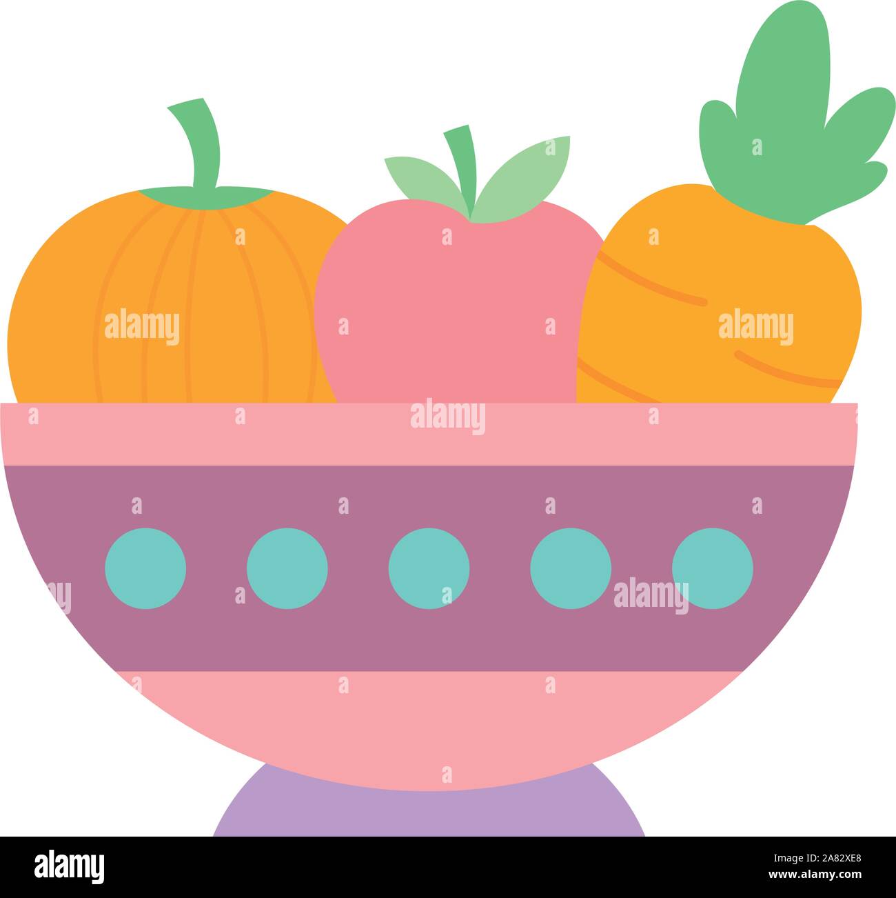 pumpkin and apple and carrot in bowl vector illustration Stock Vector ...