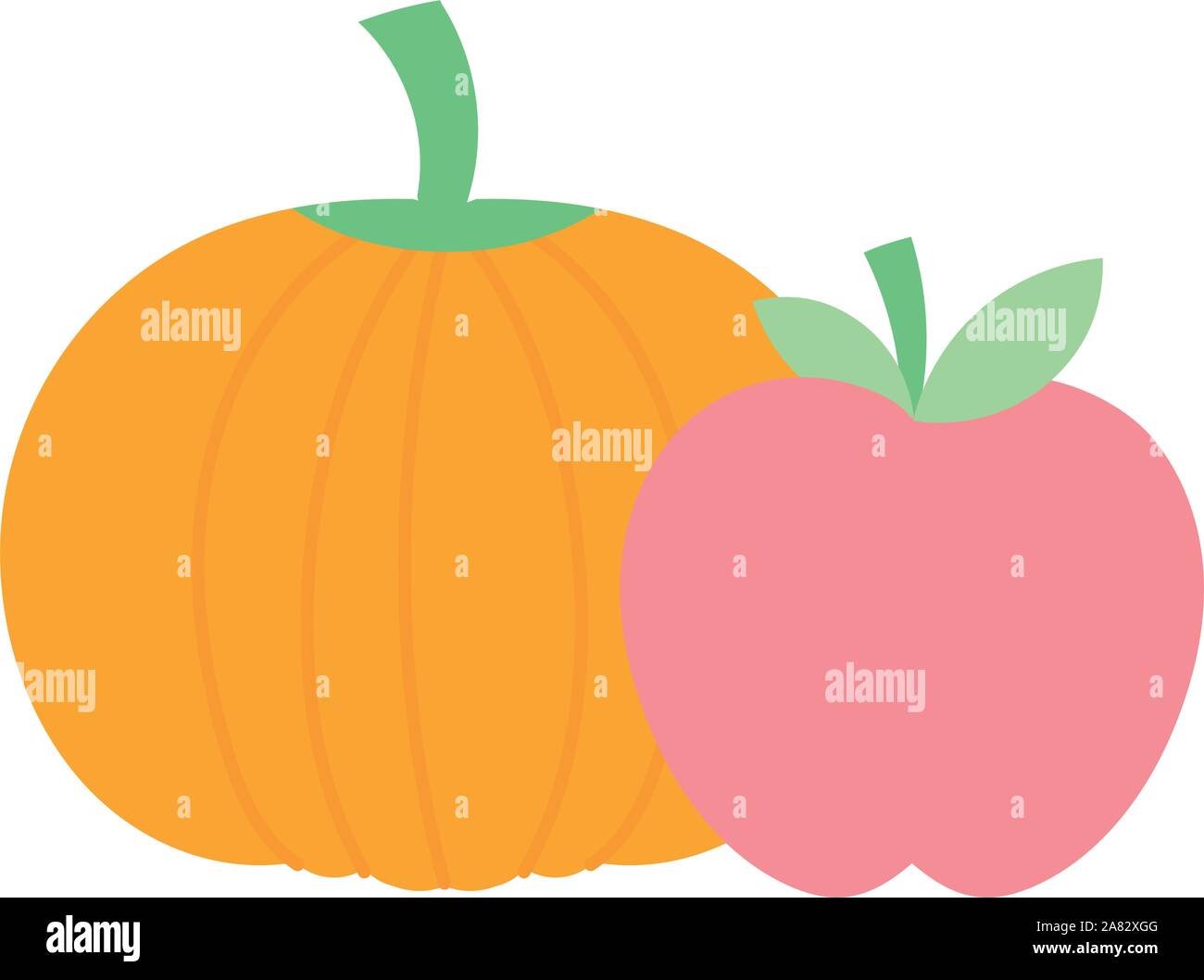 pumpkin and apple fruit vegetable harvest autumn vector illustration ...