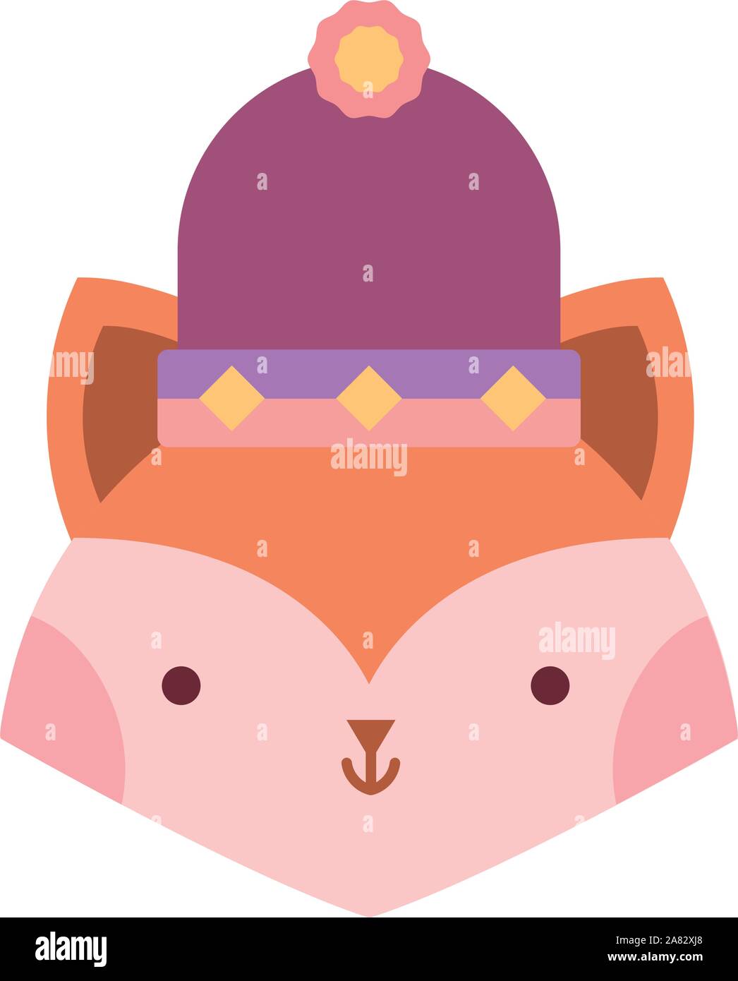 little cute fox head with hat cartoon vector illustration Stock Vector ...