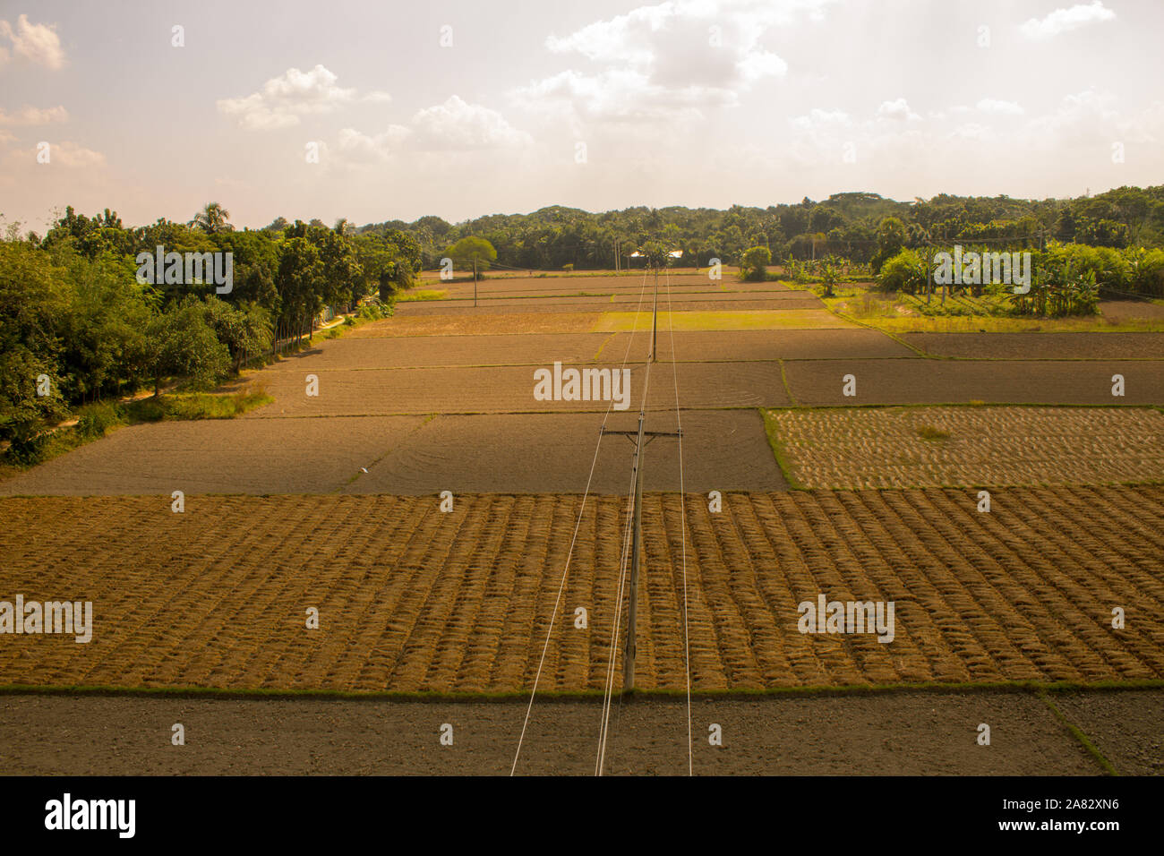 Aerial and landscape view from the flyover or a bridge, Farmland after ...