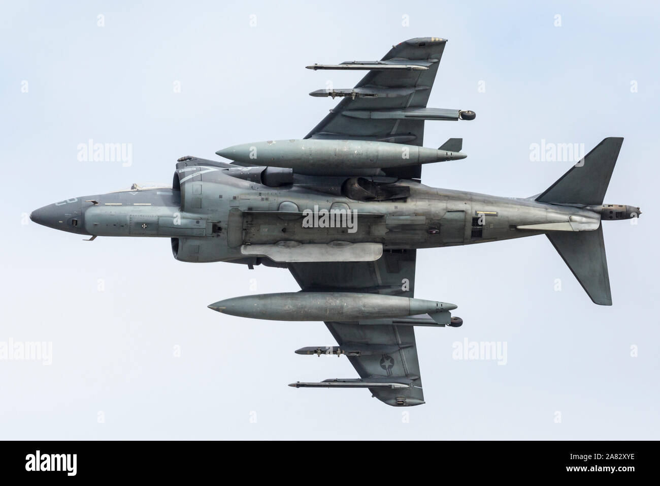 A United States Marine Corps AV-8B Harrier performs a demo at the 2018 ...