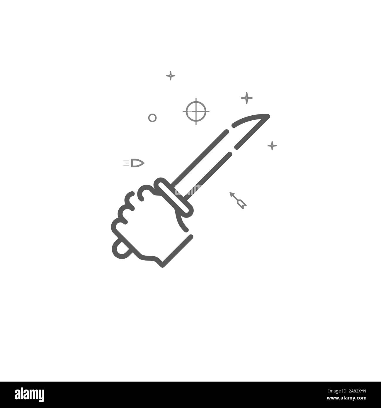 Hand holds a sword simple line icon. Dagger, knife symbol, pictogram ...