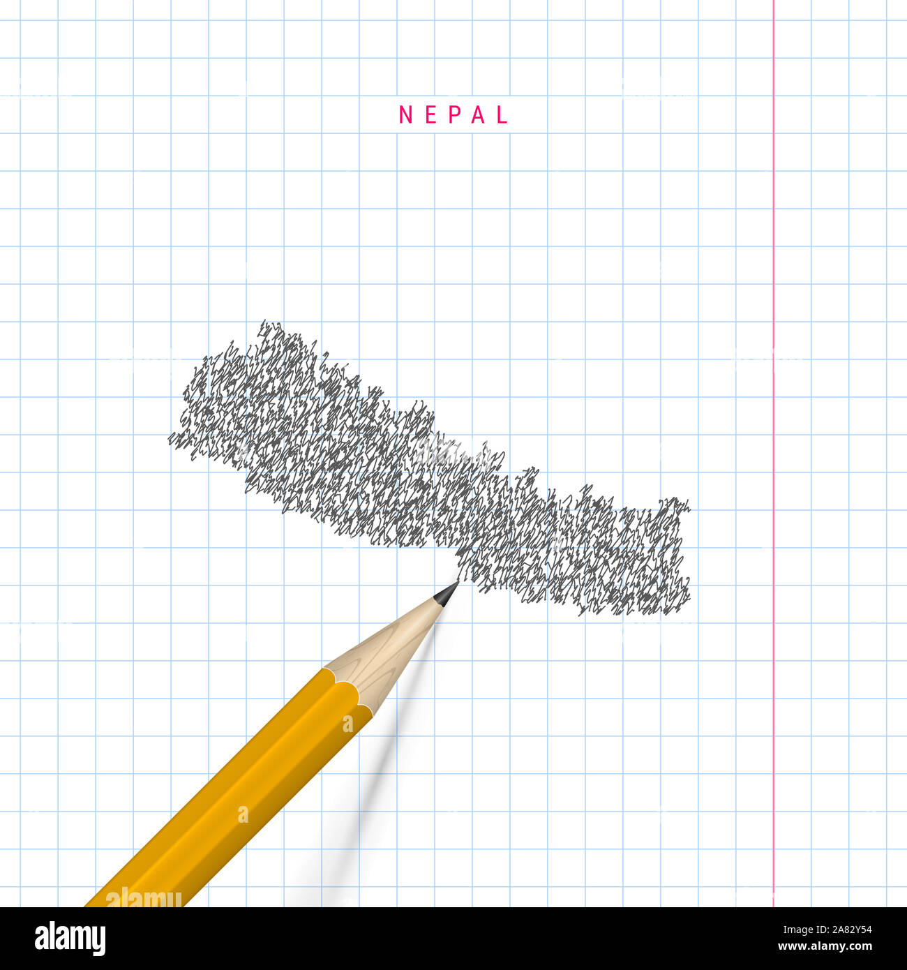 Nepal sketch scribble map drawn on checkered school notebook paper ... Nepal sketch scribble map drawn on checkered school notebook paper ...