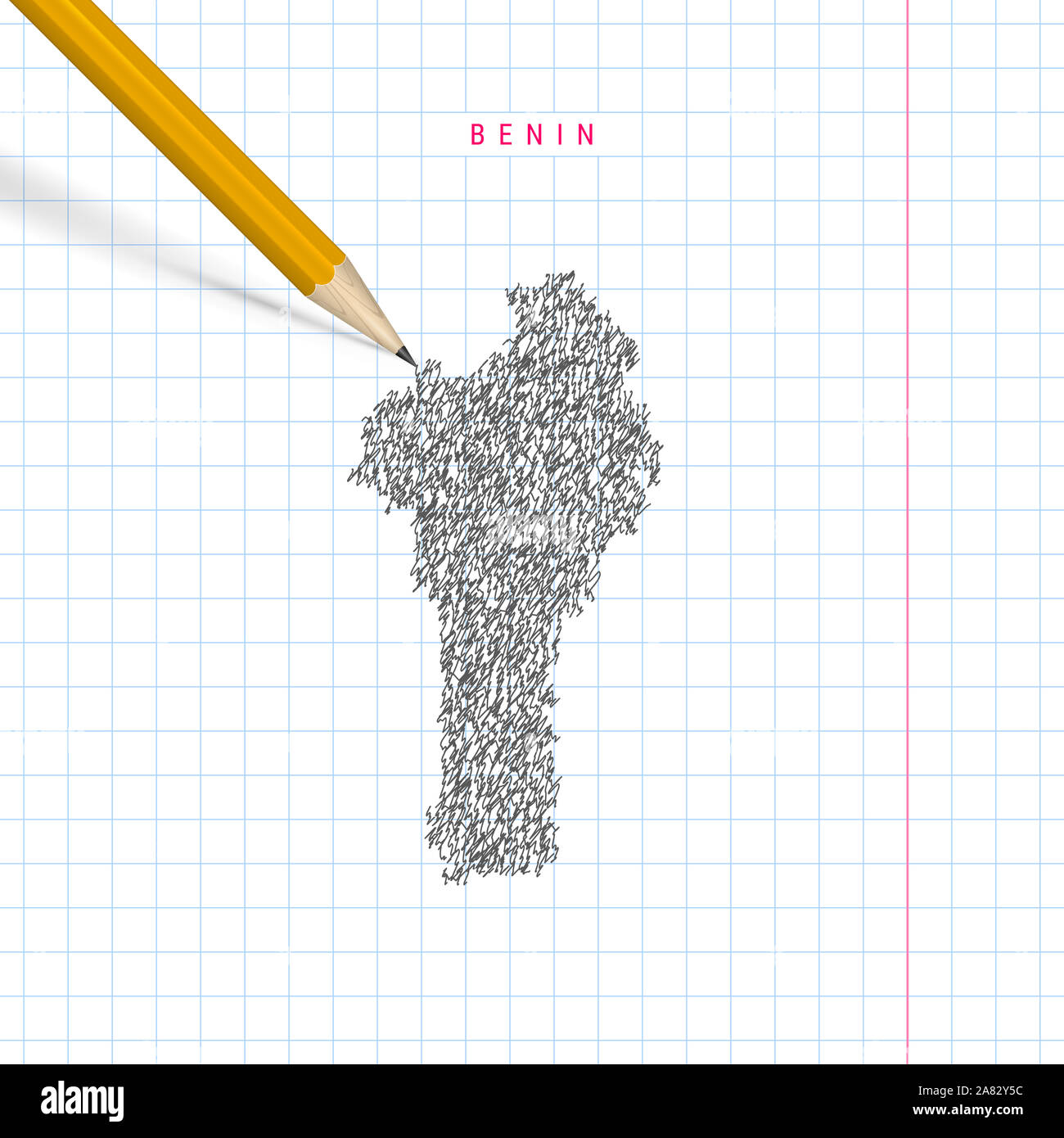Benin sketch scribble map drawn on checkered school notebook paper ...