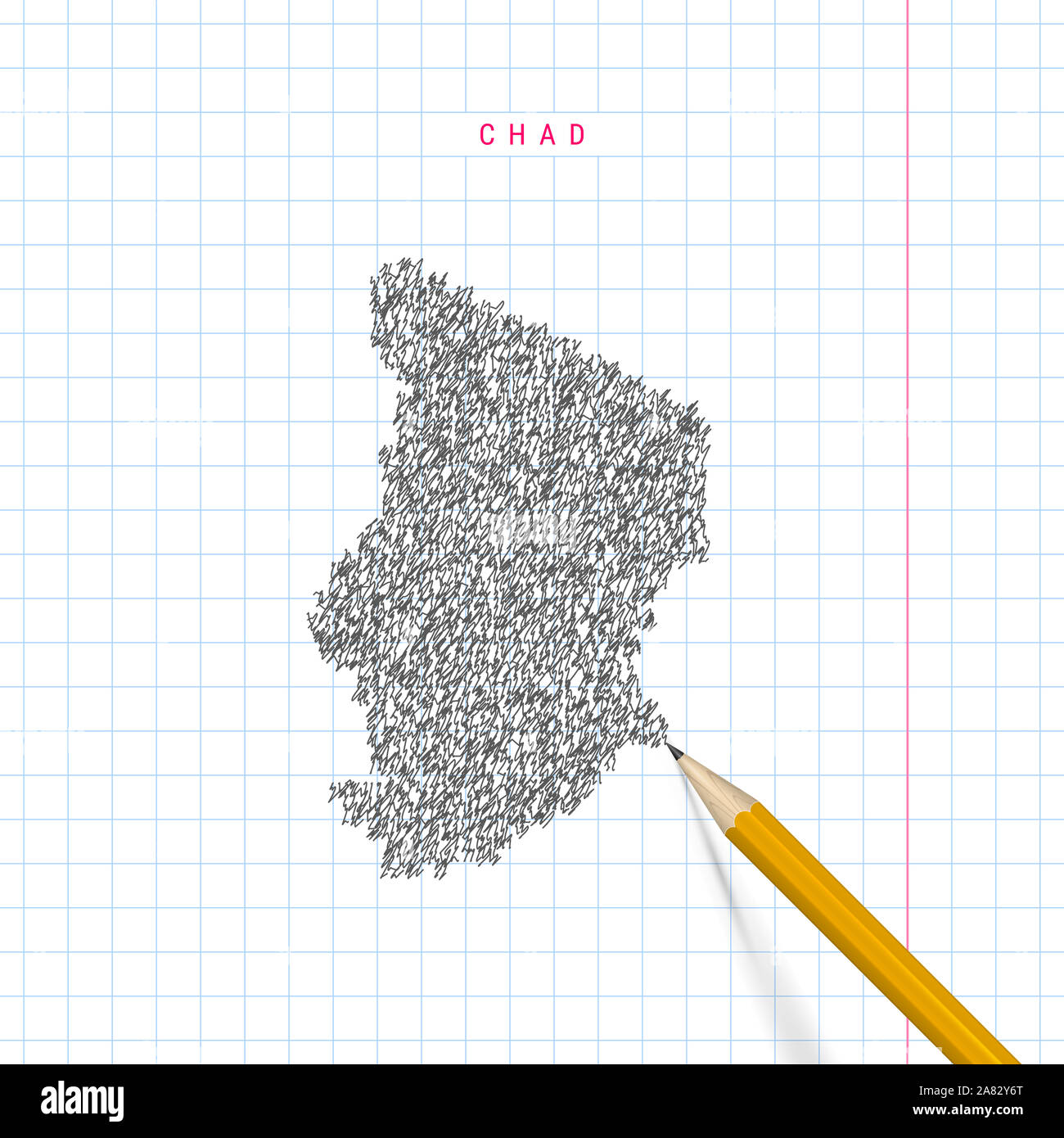 Chad sketch scribble map drawn on checkered school notebook paper ...