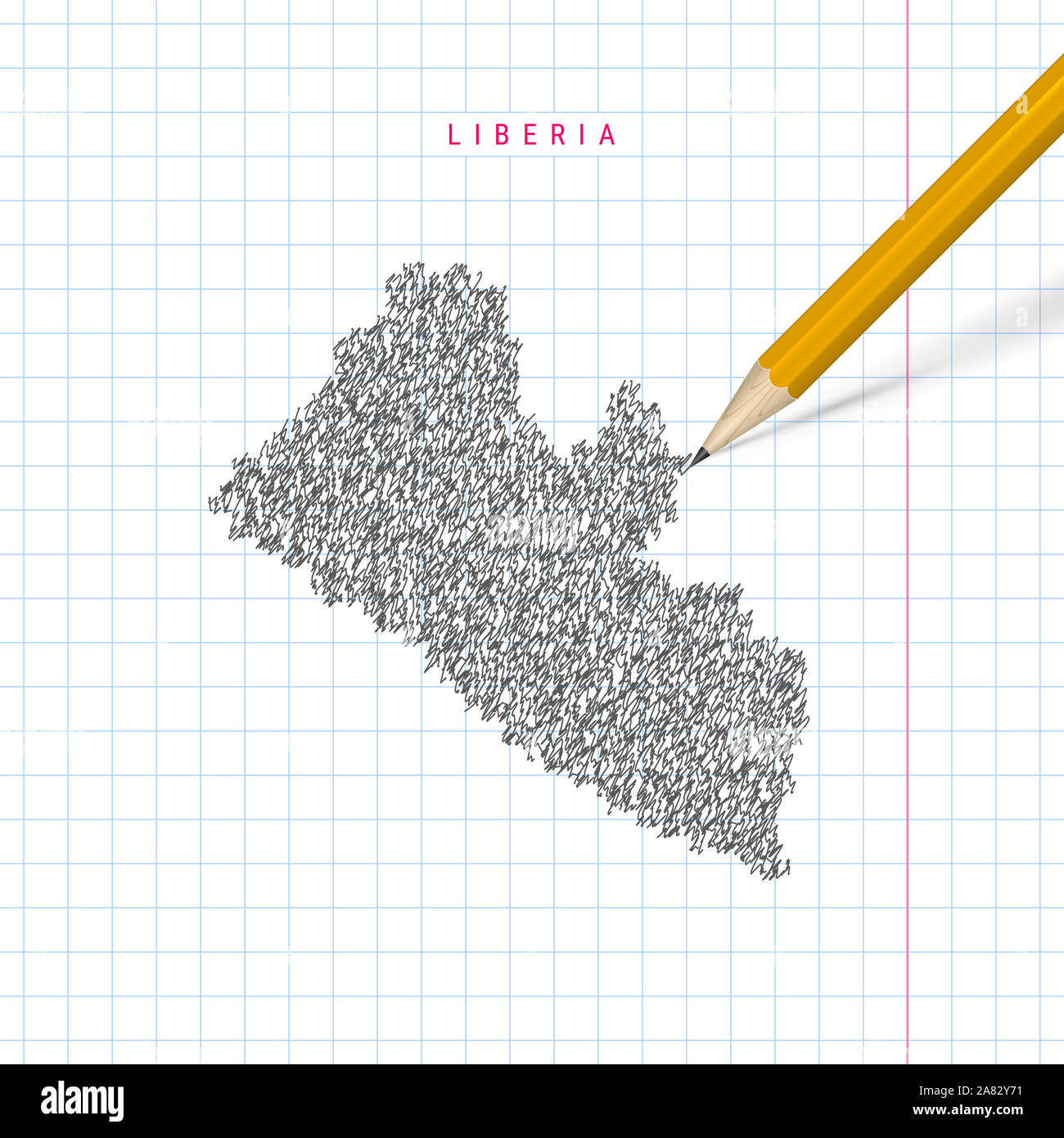 Liberia sketch scribble map drawn on checkered school notebook paper ...