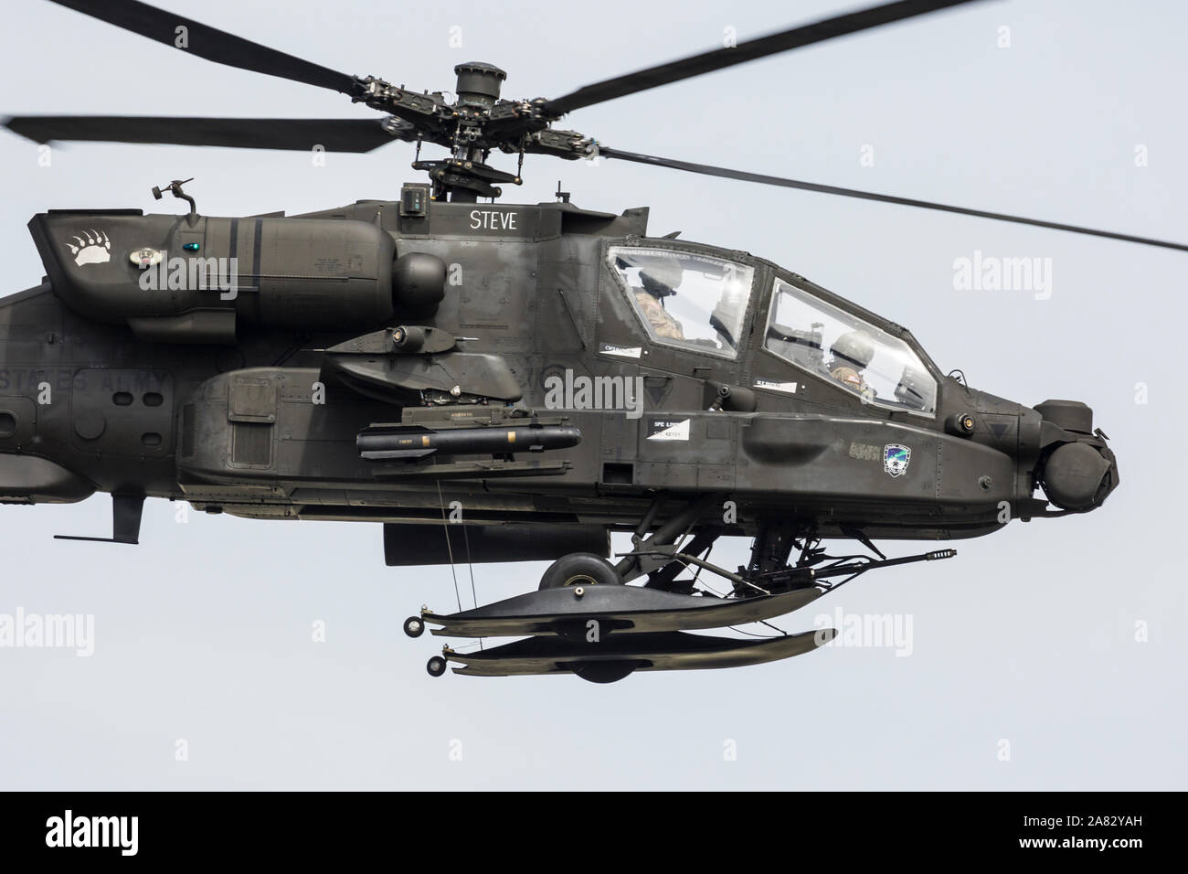 A United States Army AH-64 Apache performs a show of force demo at the ...