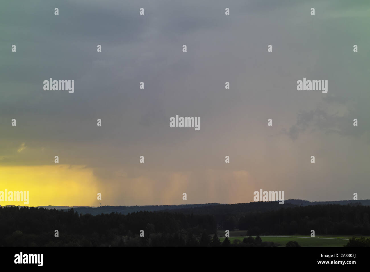 Bad weather front, thunderstorm, storm, heavy rain and black clouds ...