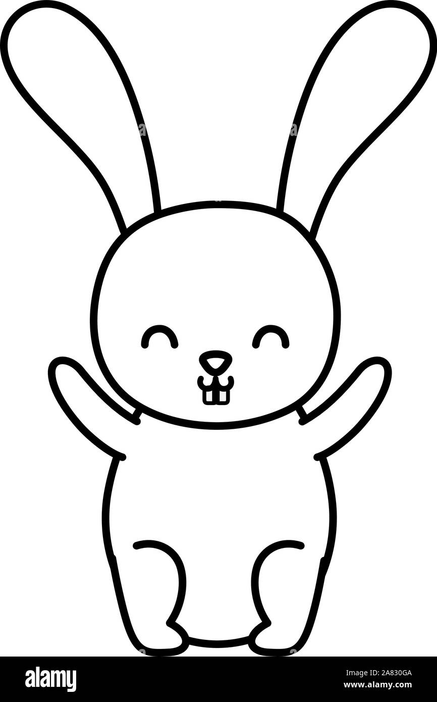 funny cute rabbit little animal cartoon vector illustration thick line ...
