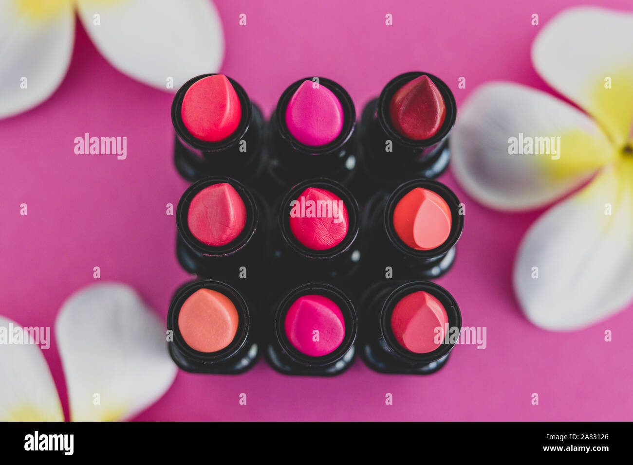 make-up and beauty industry still-life with group of colorful lipsticks ...