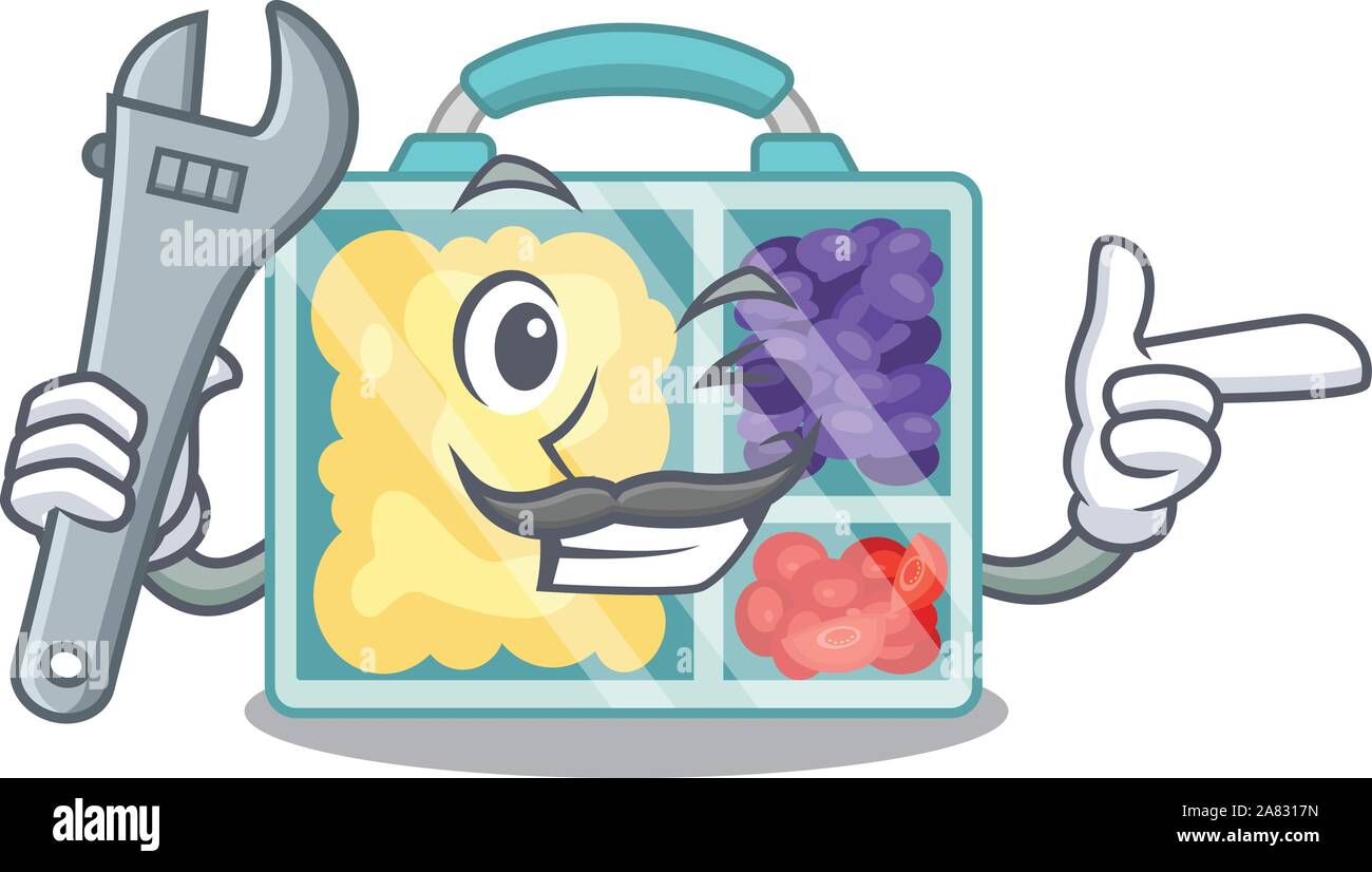 happy lunch box above character table mechanic Stock Vector Image & Art ...