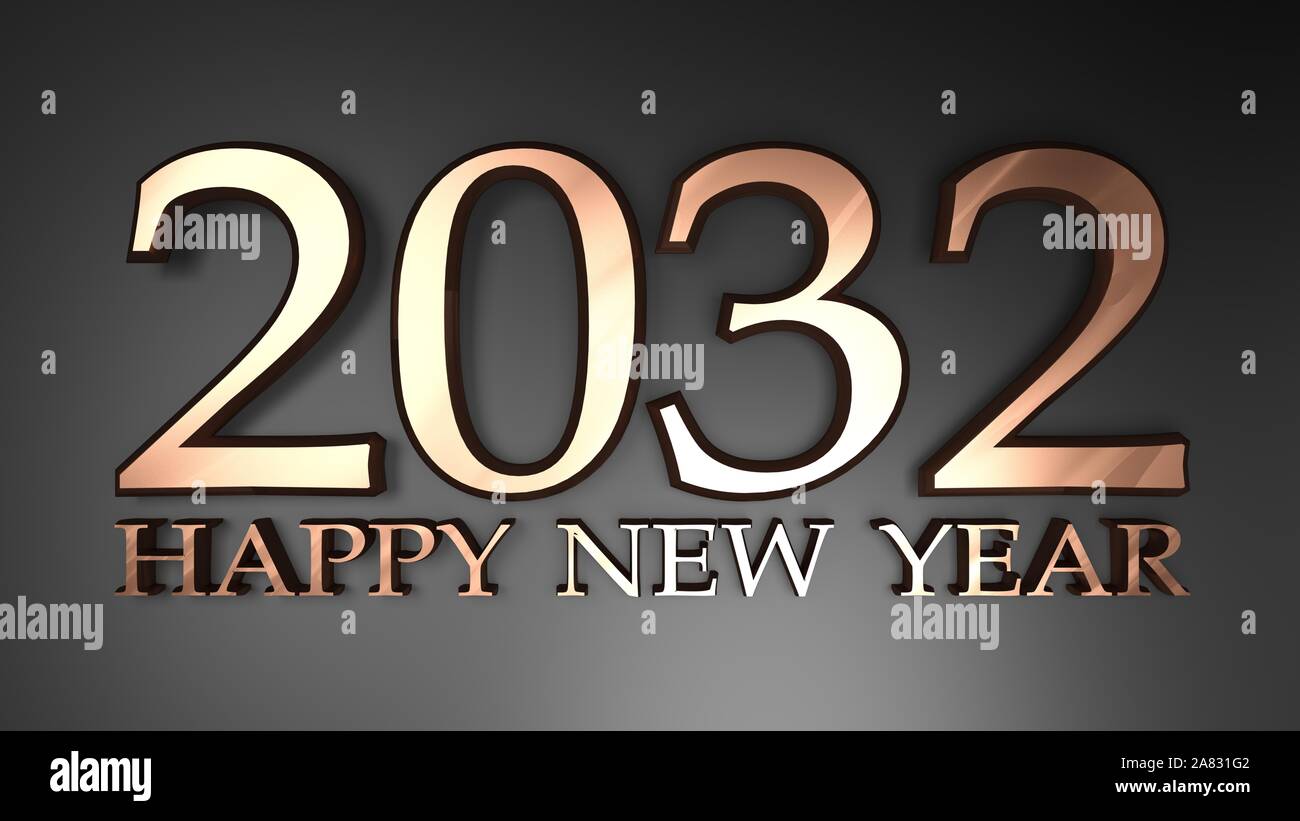 2032 Happy New Year copper write on black background - 3D rendering ... 2032 Happy New Year copper write on black background - 3D rendering ...