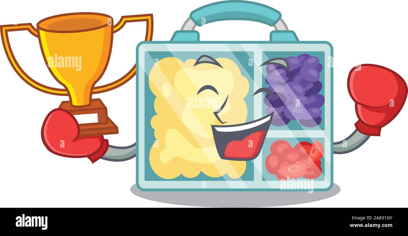 happy lunch box above character table boxing winner Stock Vector Image ...