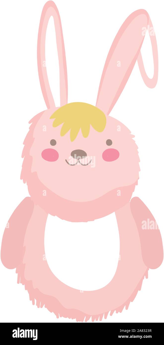 pink fluffy rabbit adorable toy icon on white background vector ...