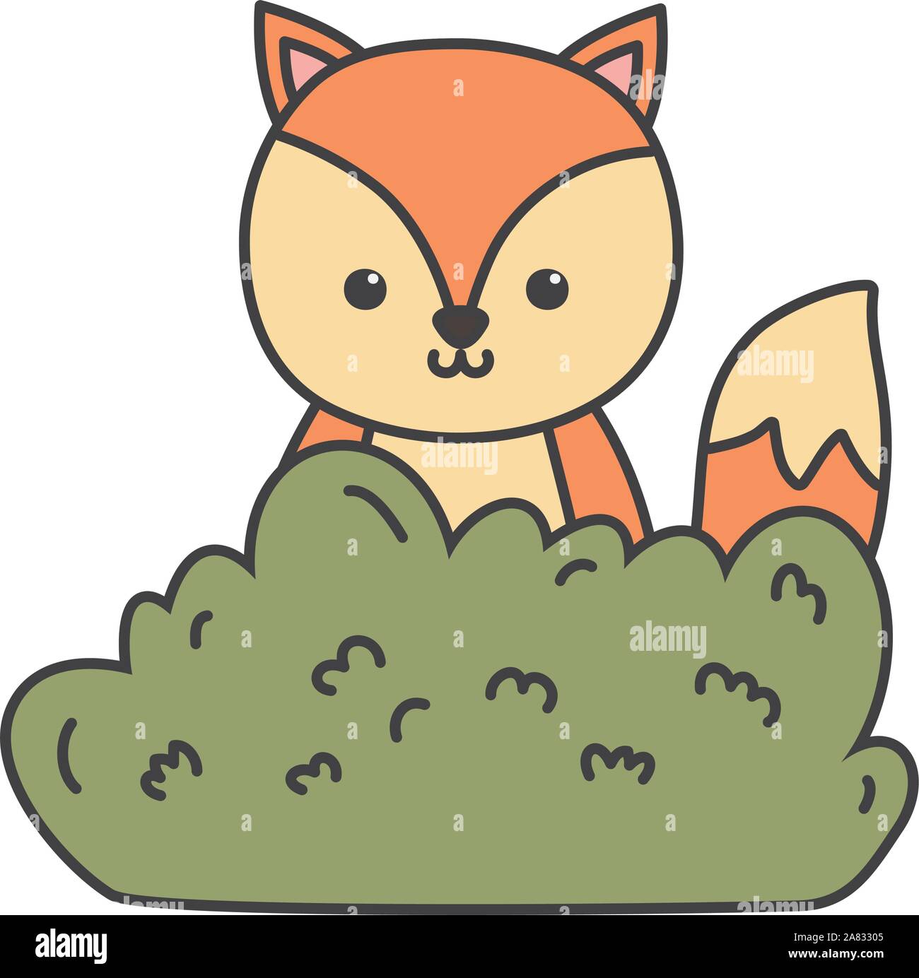 cute fox in the bush foliage hello autumn vector illustration Stock ...