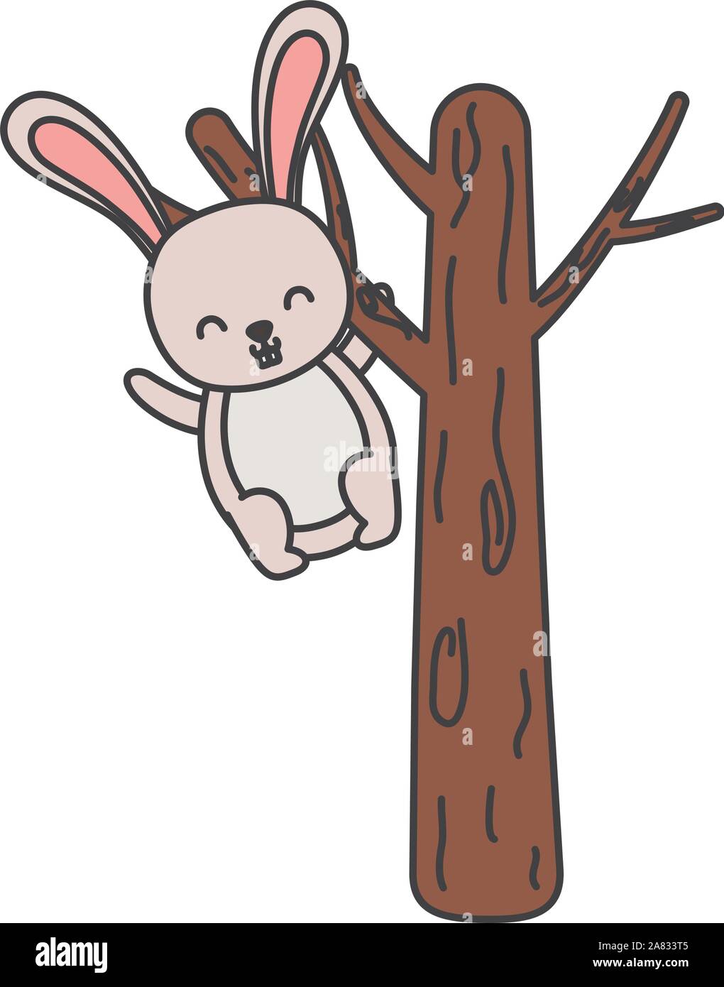 cute rabbit hanging from the tree hello autumn vector illustration ...