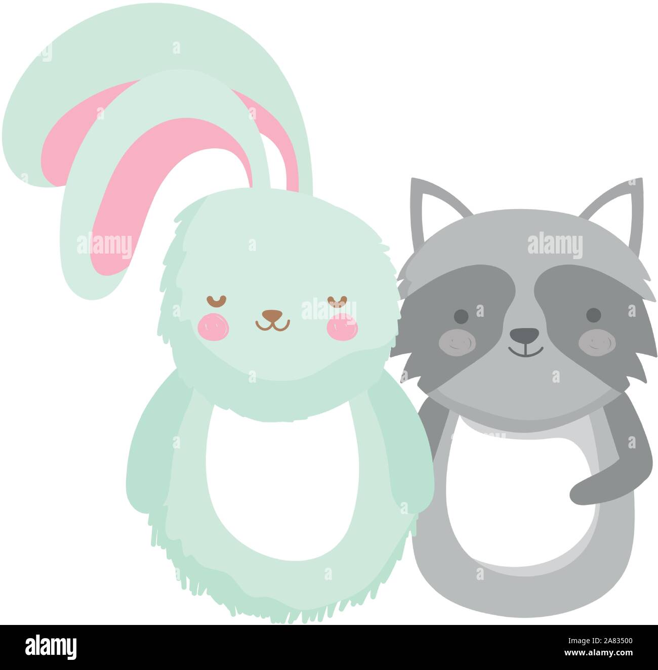 cute rabbit and raccoon cartoon animals vector illustration Stock ...