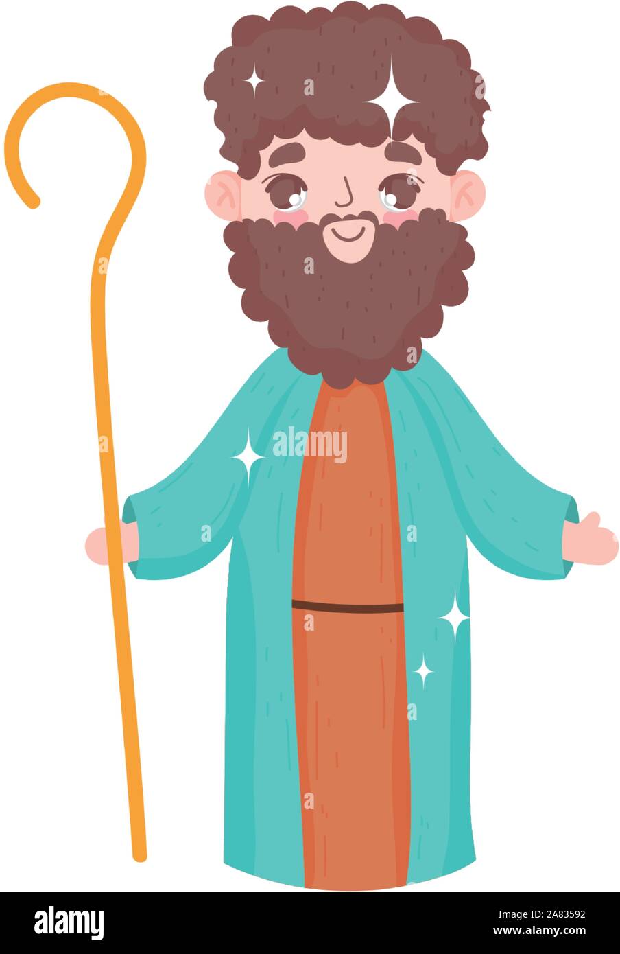 joseph character stars manger nativity, merry christmas vector ...
