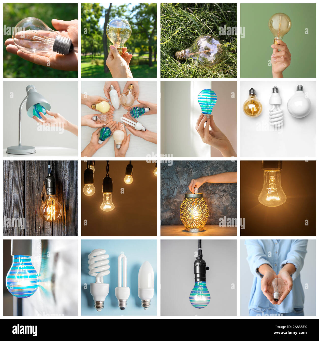Collage with different light bulbs Stock Photo - Alamy