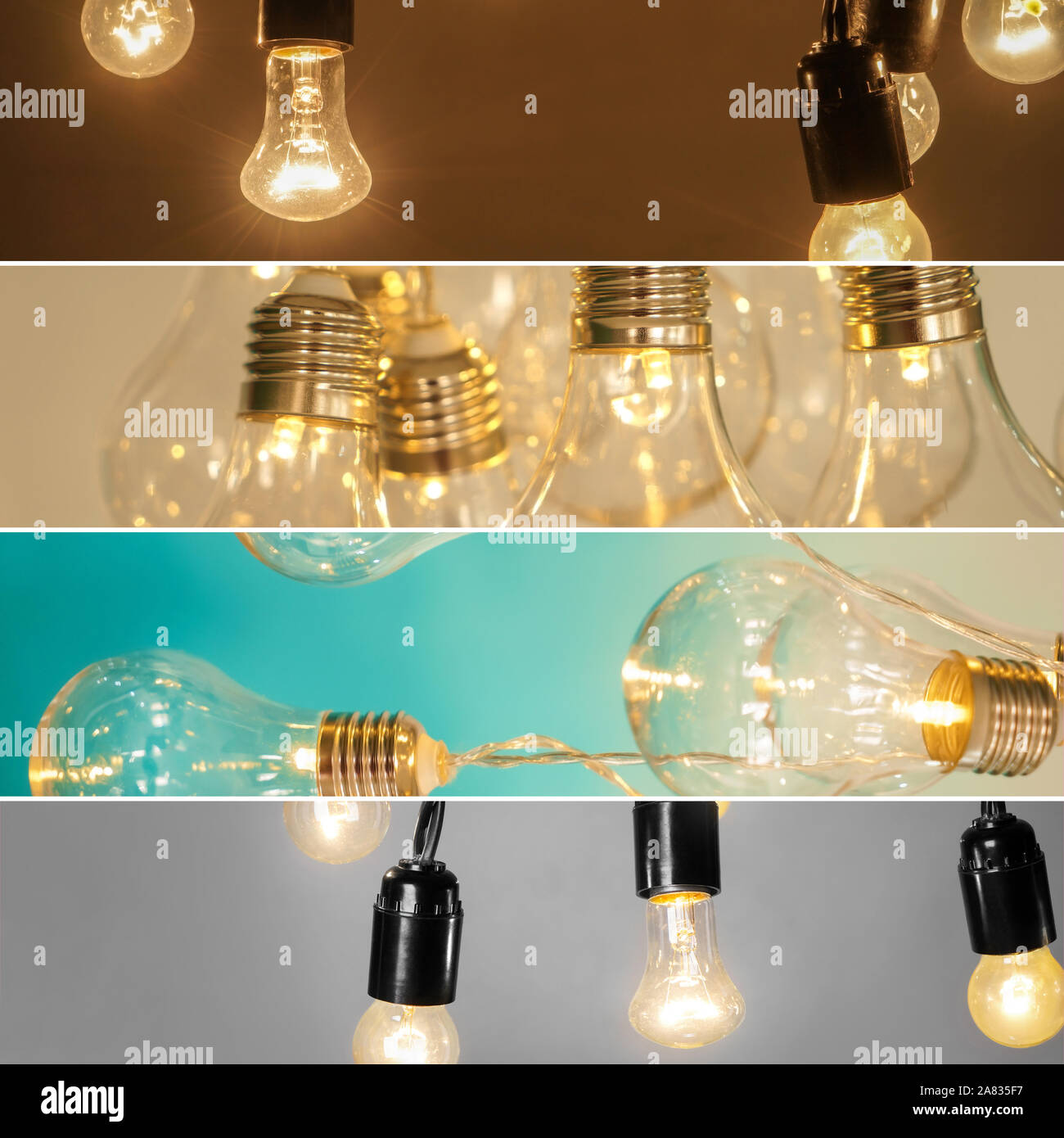Collage with glowing light bulbs Stock Photo - Alamy