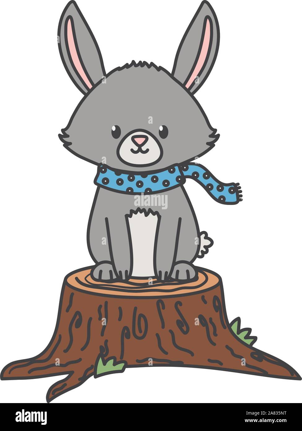 cute rabbit with scarf on trunk autumn on white background vector ...