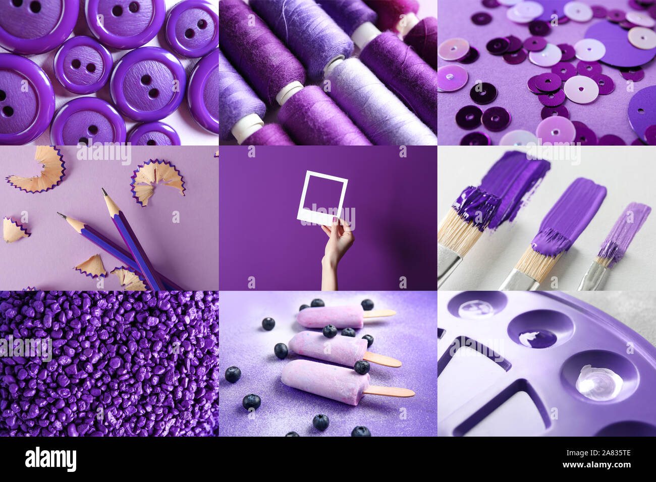 Collage of photos in ultra violet color Stock Photo - Alamy